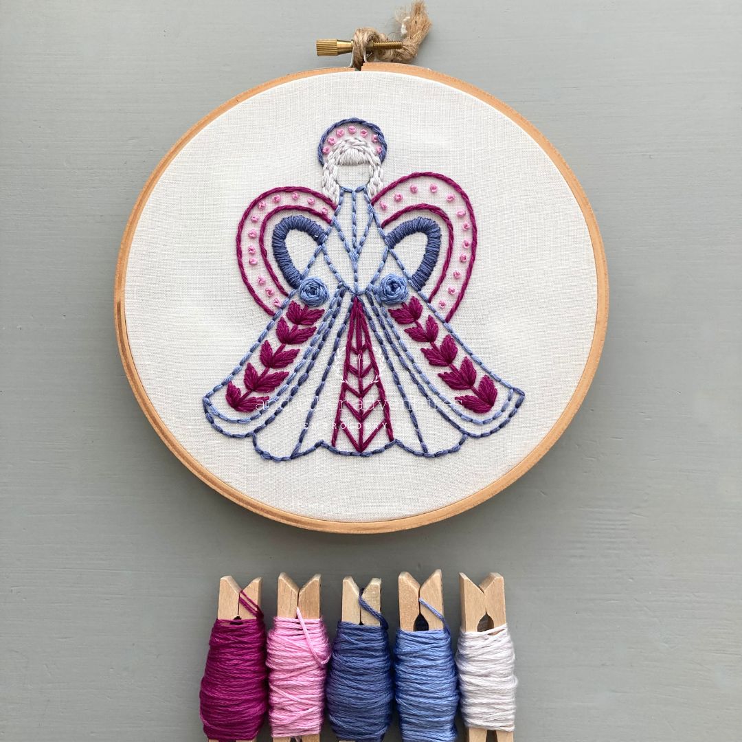 Christmas Angel Embroidery Pattern in Periwinkle