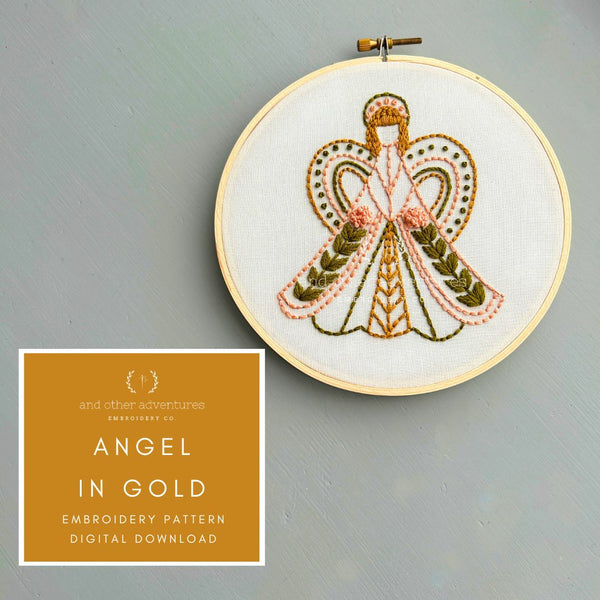 Angel in Gold Embroidery PDF Pattern - And Other Adventures Embroidery Co