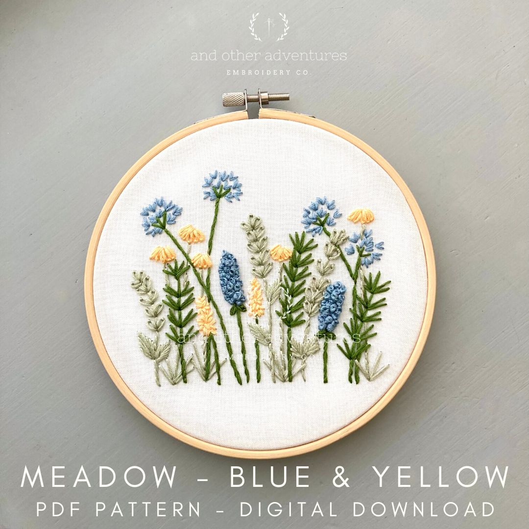 Hand Embroidery PDF Pattern - Meadow in Blue & Yellow - And Other ...