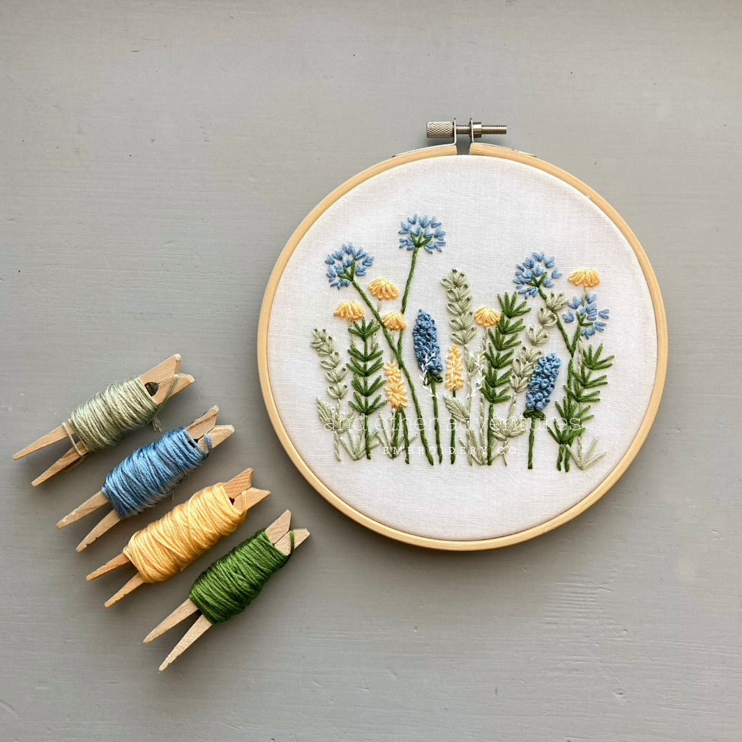 Hand Embroidery PDF Pattern - Meadow in Blue & Yellow - And Other ...