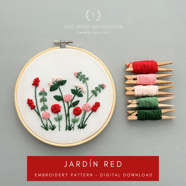 Hand Embroidery PDF Pattern - Jardín in Red - And Other Adventures ...