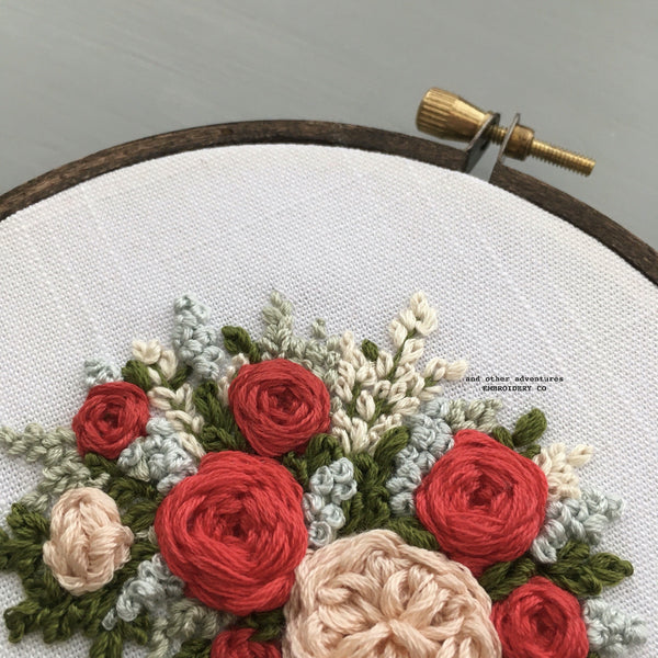home all red floral bouquet embroidery