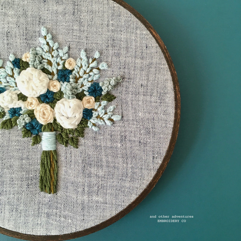 Hand Embroidered Blue Florals