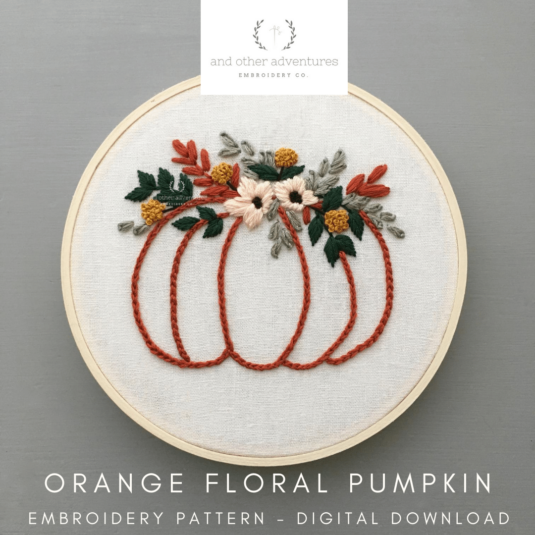 Orange Floral Pumpkin Embroidery Pattern - And Other Adventures ...