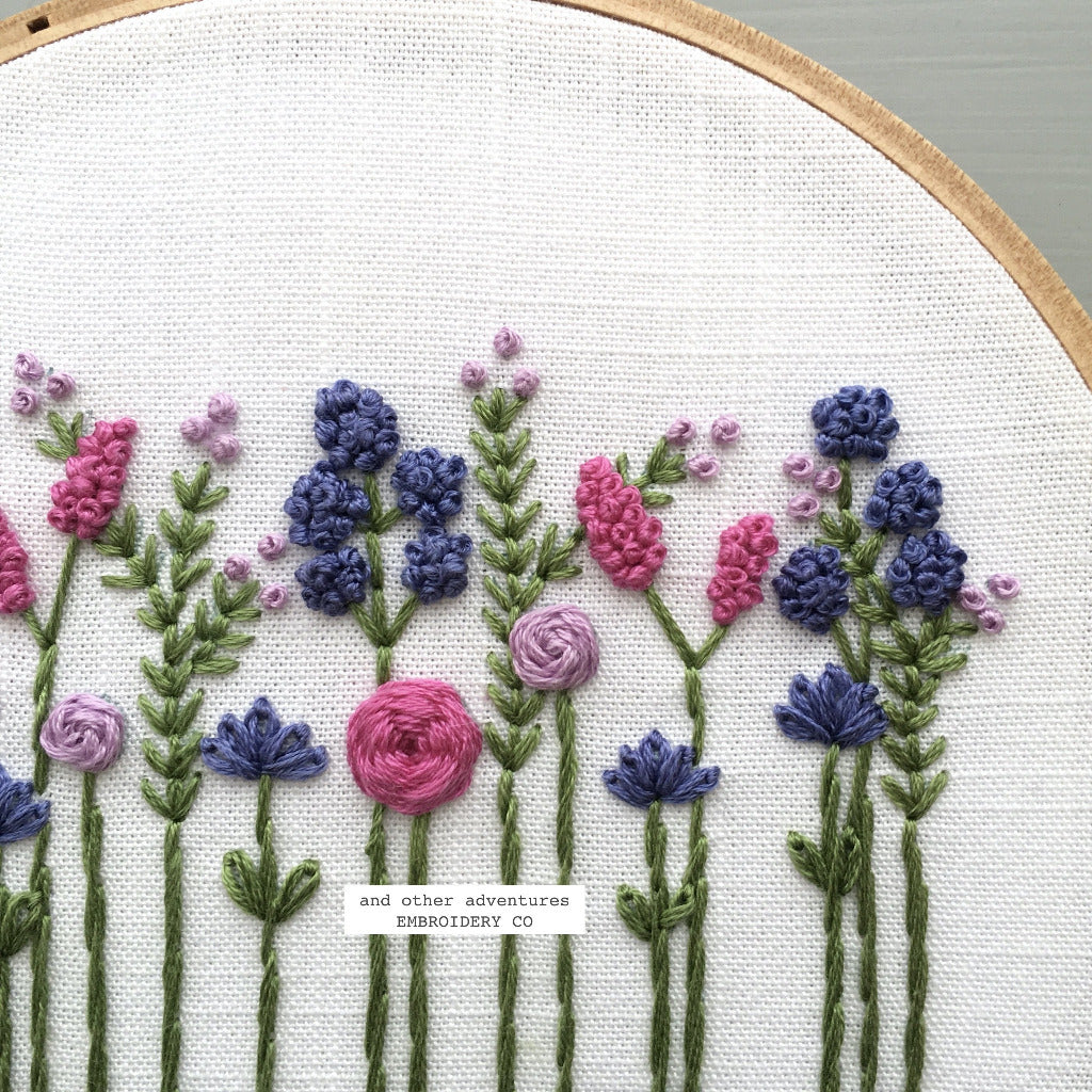 Digital Hand Embroidery Pattern - Periwinkle & Hot Pink Wildflowers ...
