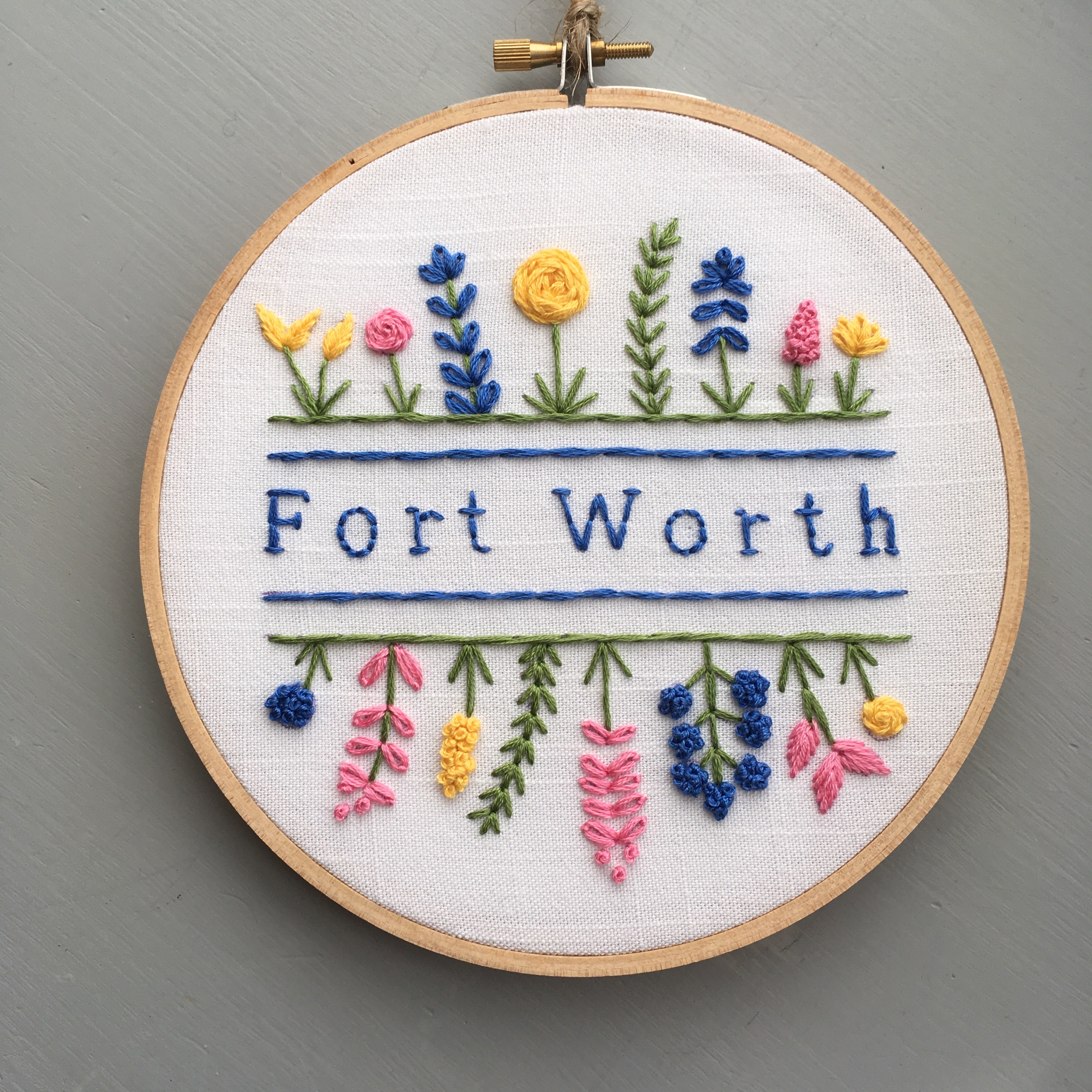 Fort Worth - Hand Embroidered Hoop Art - And Other Adventures Embroidery Co