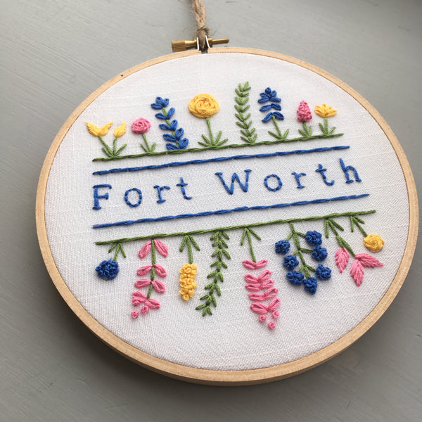 Fort Worth - Hand Embroidered Hoop Art - And Other Adventures Embroidery Co