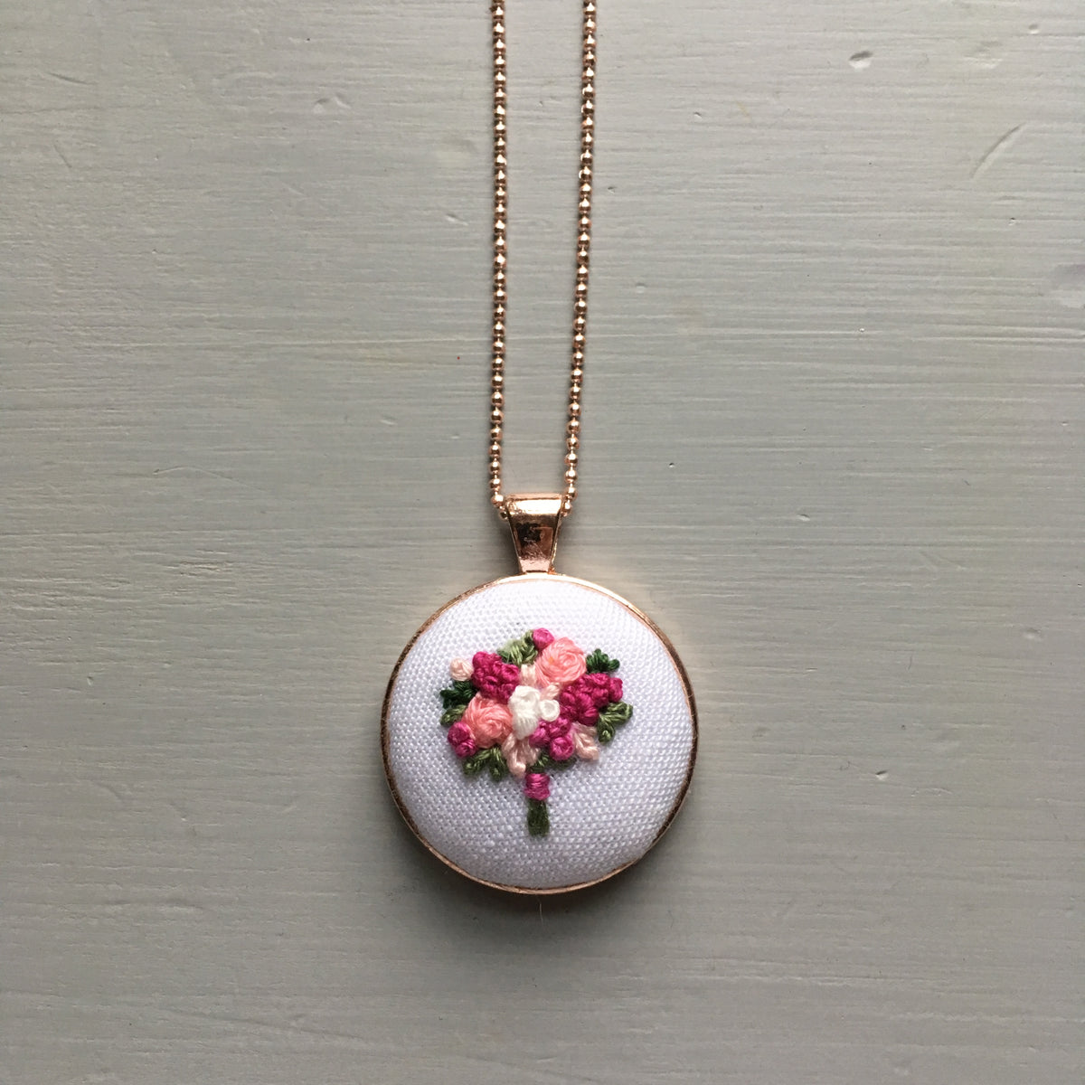 Rose Gold Floral Embroidered Necklace - And Other Adventures Embroidery Co