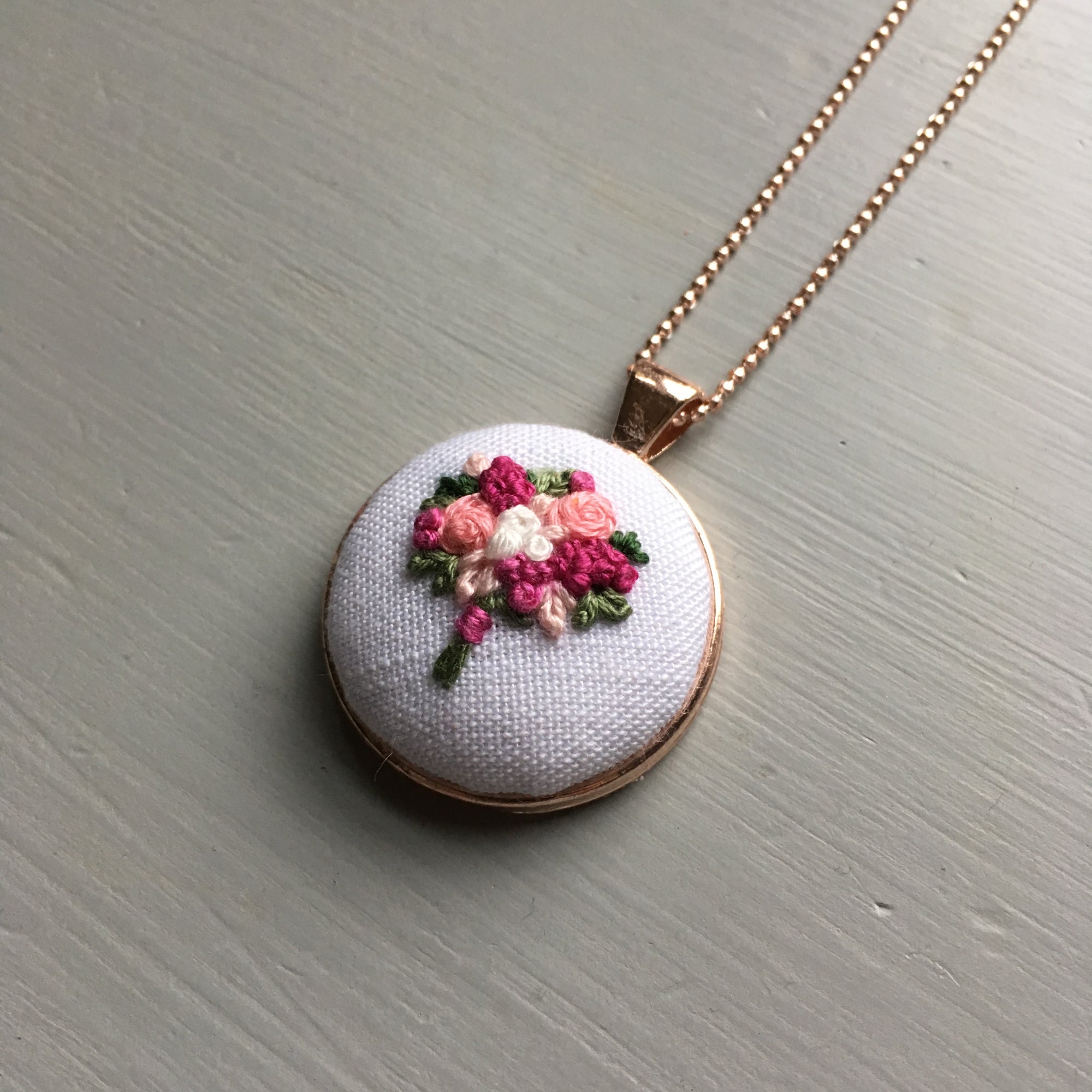 Rose Gold Floral Embroidered Necklace - And Other Adventures Embroidery Co