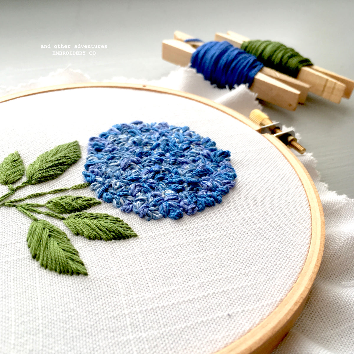 Blue Hydrangea Hand Embroidery Pattern - And Other Adventures Embroidery Co