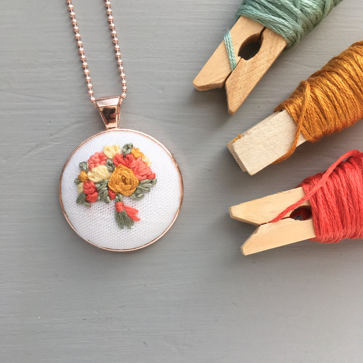 Hand Embroidered Rose Gold Necklace - And Other Adventures Embroidery Co