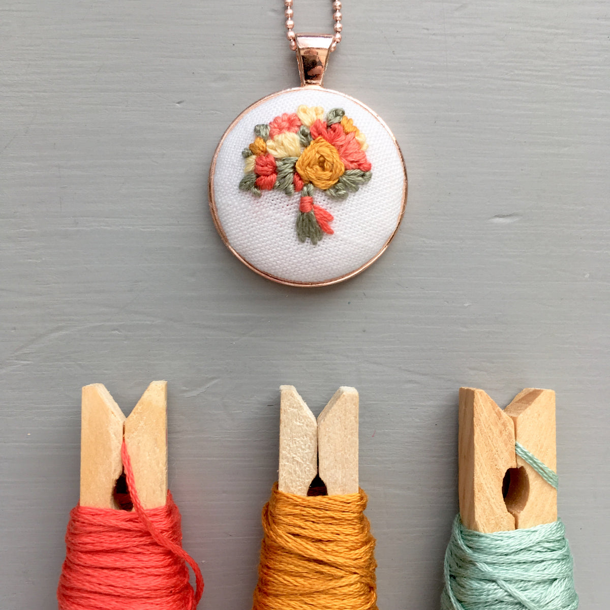 Hand Embroidered Rose Gold Necklace - And Other Adventures Embroidery Co