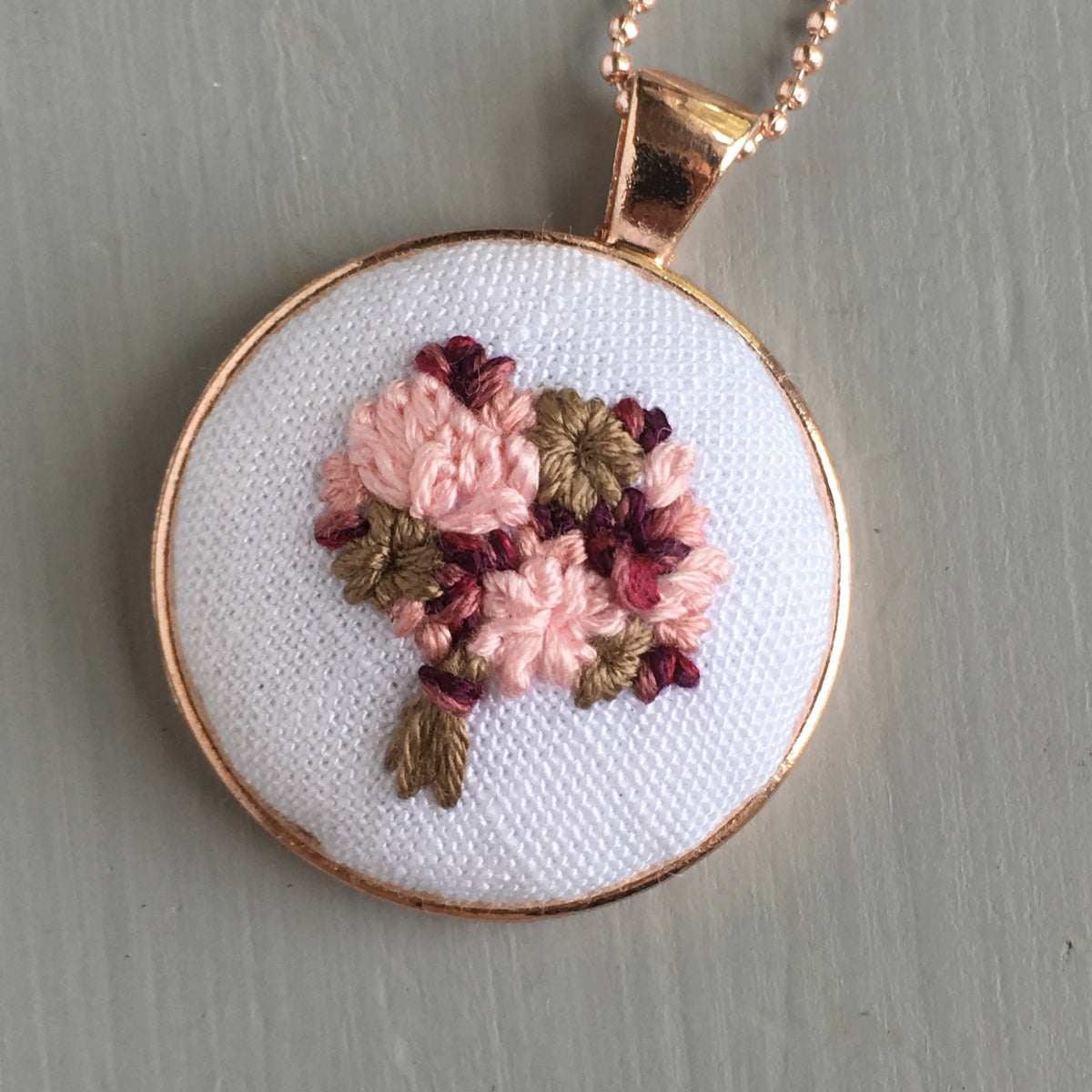 Hand Embroidered Necklace Pendant - And Other Adventures Embroidery Co