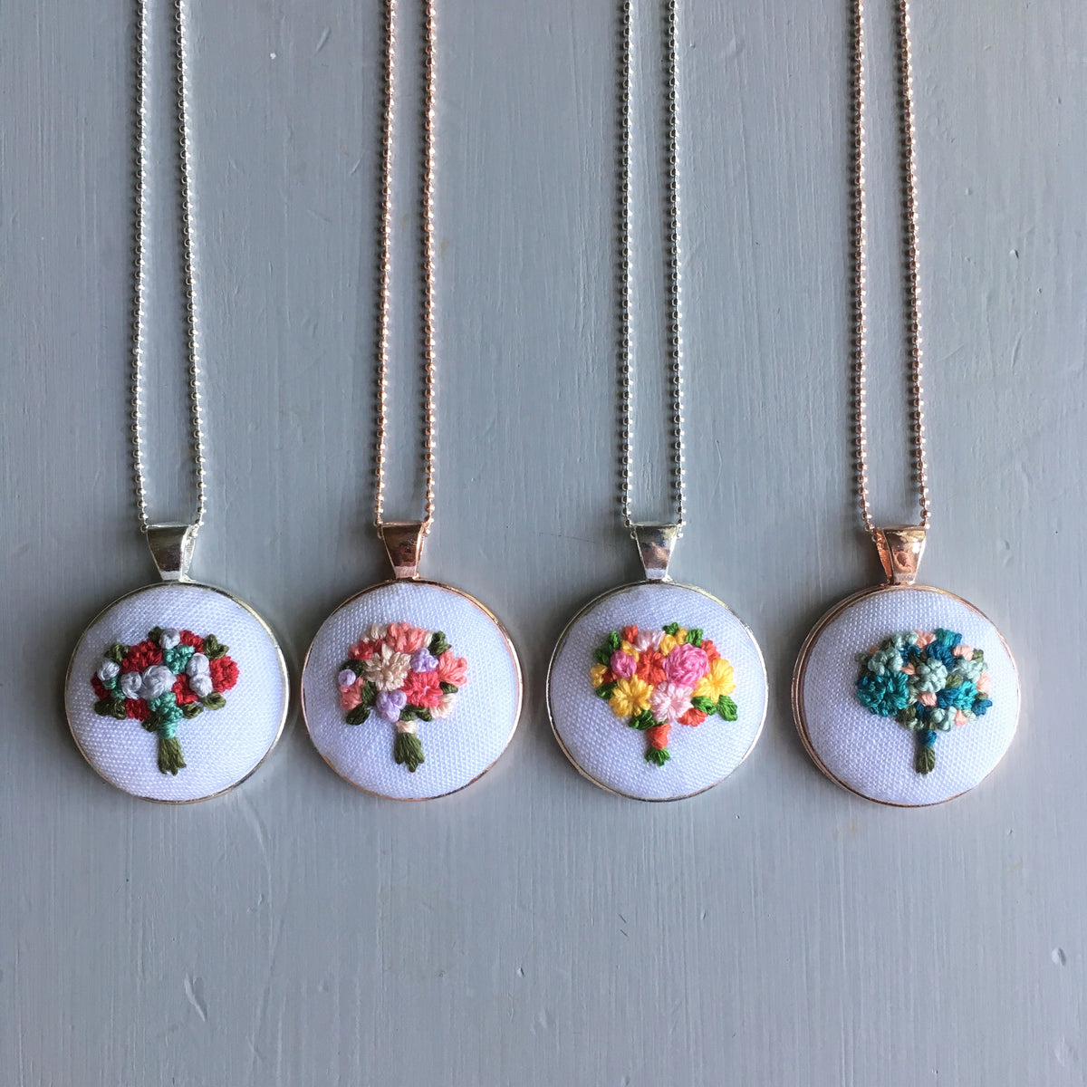 Rose Gold Hand Embroidered Pendant Necklace