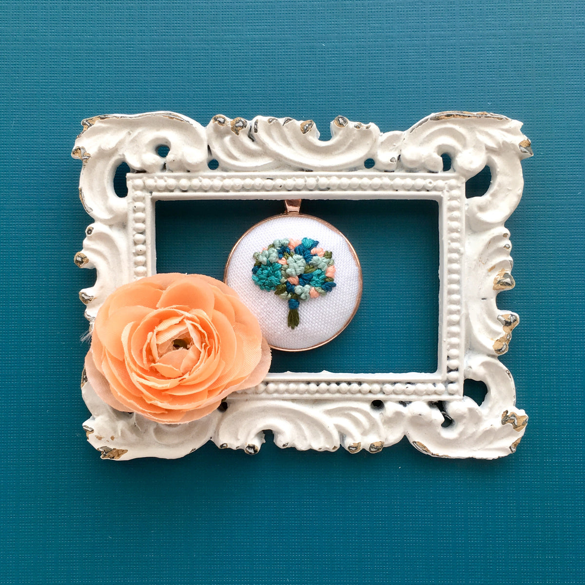 home all rose gold hand embroidered pendant necklace